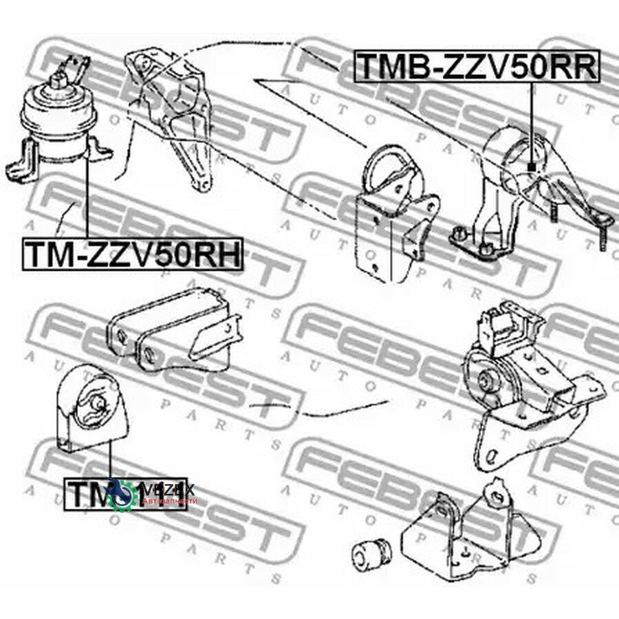 FEBEST TMB-ZZV50RR Сайлентблок задней опоры двигателя TMB-ZZV50RR