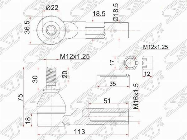 Наконечник рулевой SAT ST-45046-19206 TOYOTA CORSA, RAUM 90-03