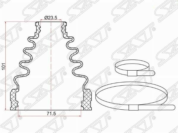 Пыльник шрусa SAT C-1715T внутренний FR TOYOTA CAMRY A##50 2 хомута, резина