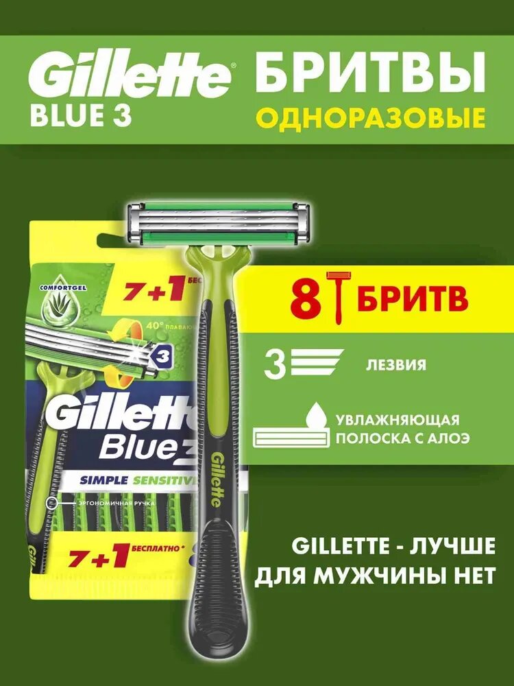 Simple Sensitive Мужская Одноразовая Бритва, 8 шт