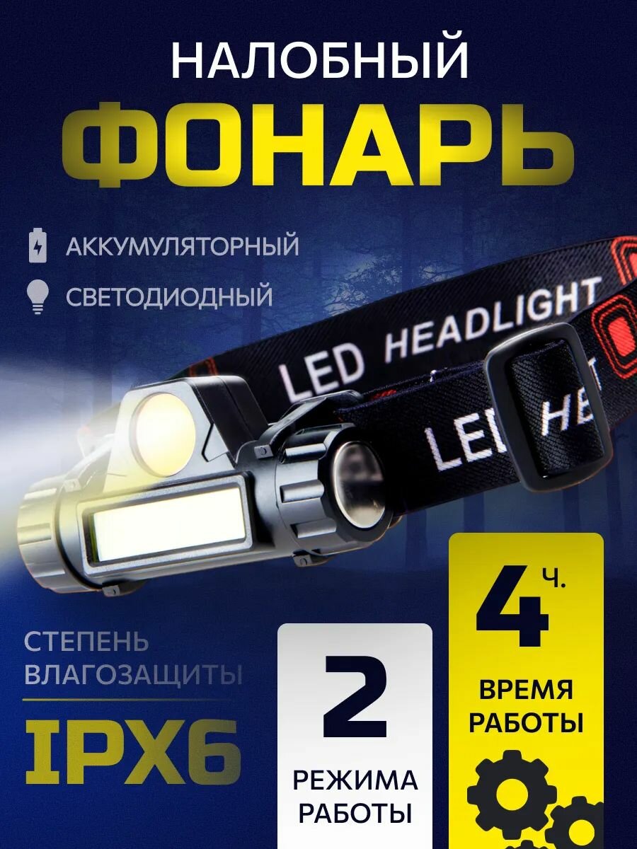 Светодиодный USB перезаряжаемый налобный фонарь, высокой мощности с магнитом и диммированием фонаря и COB диодов