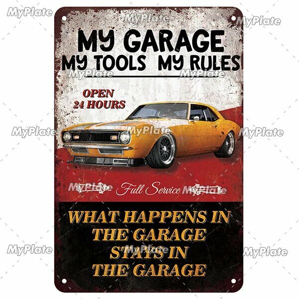 Металлическая табличка на гараж "My Garage" оранжевая