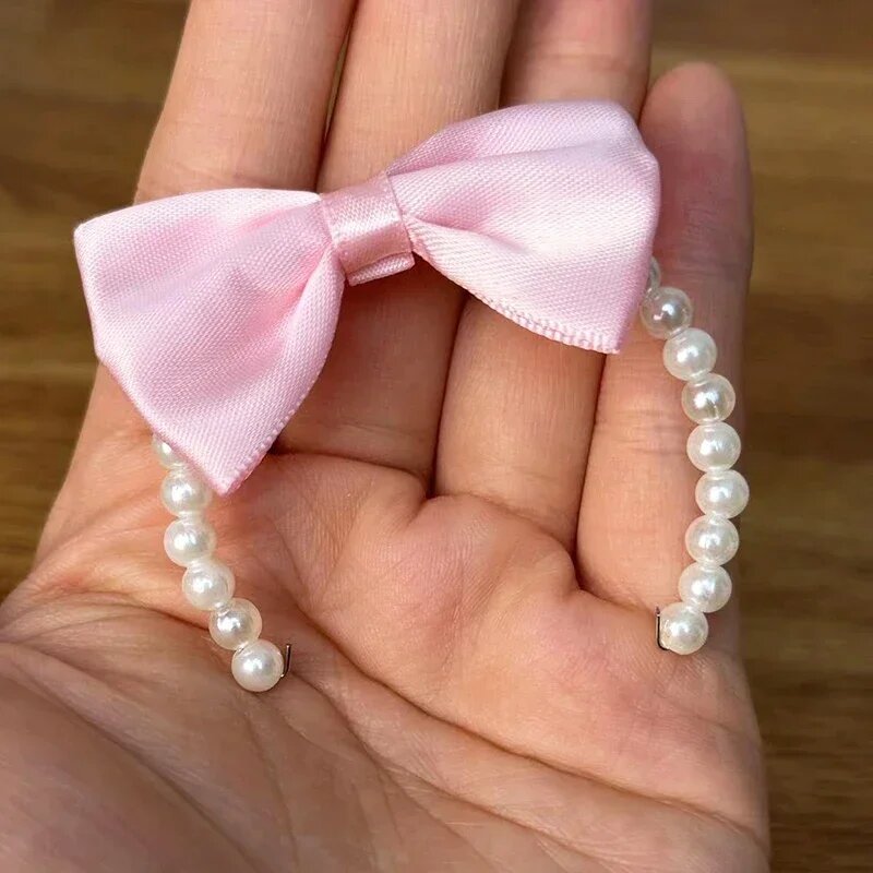 Пластиковый ободок для кукол 1/6 с жемчугом и бантом Розовый, Hairband-6, 1 6 bjd (16-17.5cm)