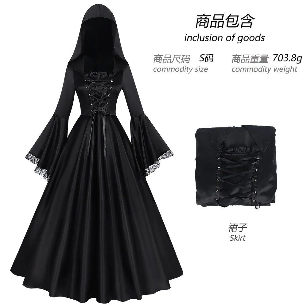 Готическое платье женское, черное, XXL