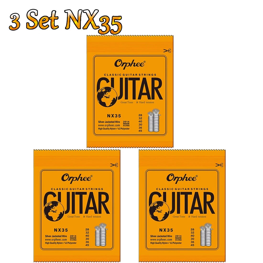 Струны для гитары Orphee NX35, 3 комплекта