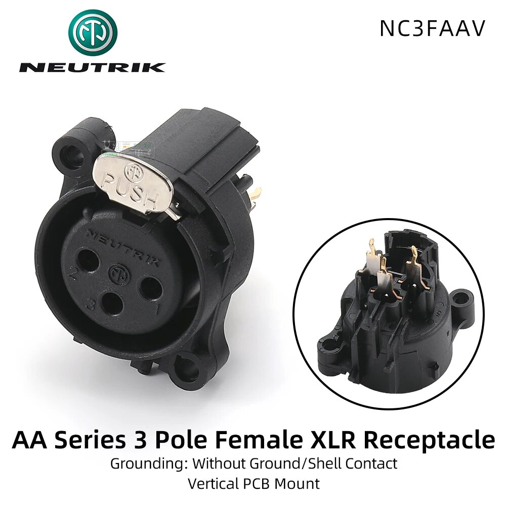 XLR гнездо Neutrik NC3FAAV, 3-полюсное, PCB монтаж