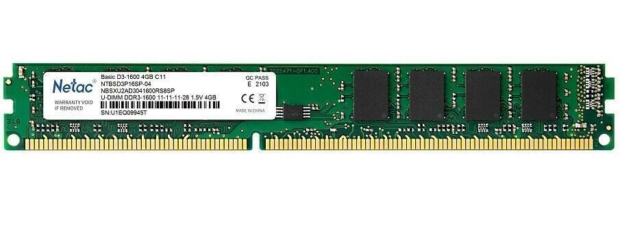 Оперативная память Netac Basic (NTBSD3P16SP-04) DIMM DDR3 4ГБ - DDR3, 4ГБх1 шт, 1600 МГц, 11-11-11-28