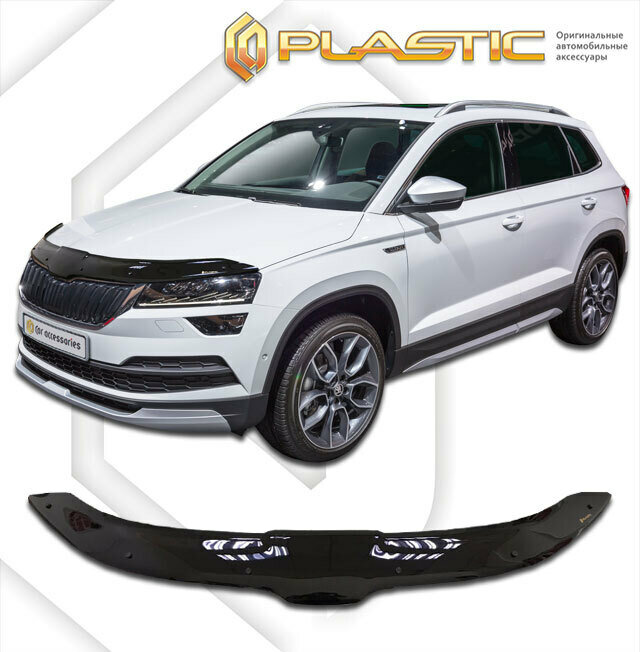 Дефлектор капота Skoda Karoq 2017-н. в. Черный глянцевый СА Пластик