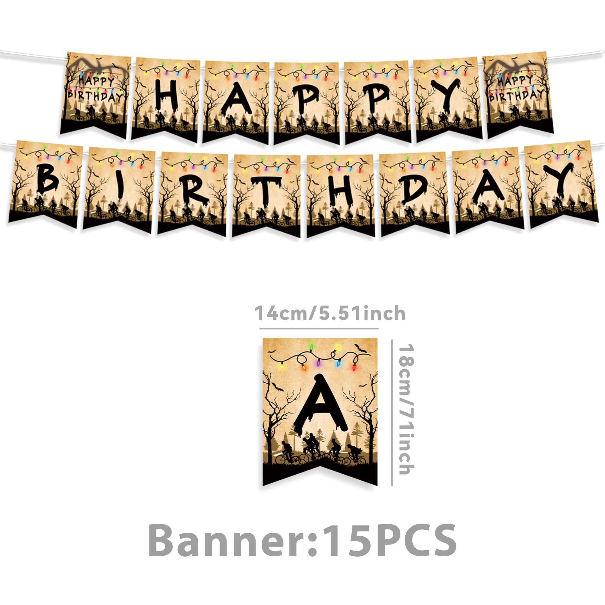 Баннер "С Днем Рождения" в стиле леса, 15 шт, Banner-15PCS-3