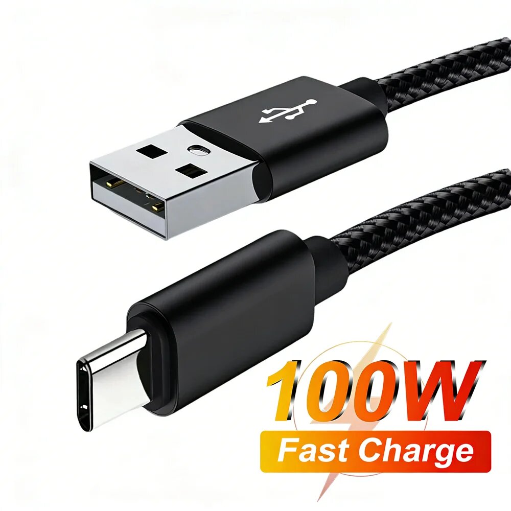 Кабель USB Type-C 1m, черный, 100W Fast Charge