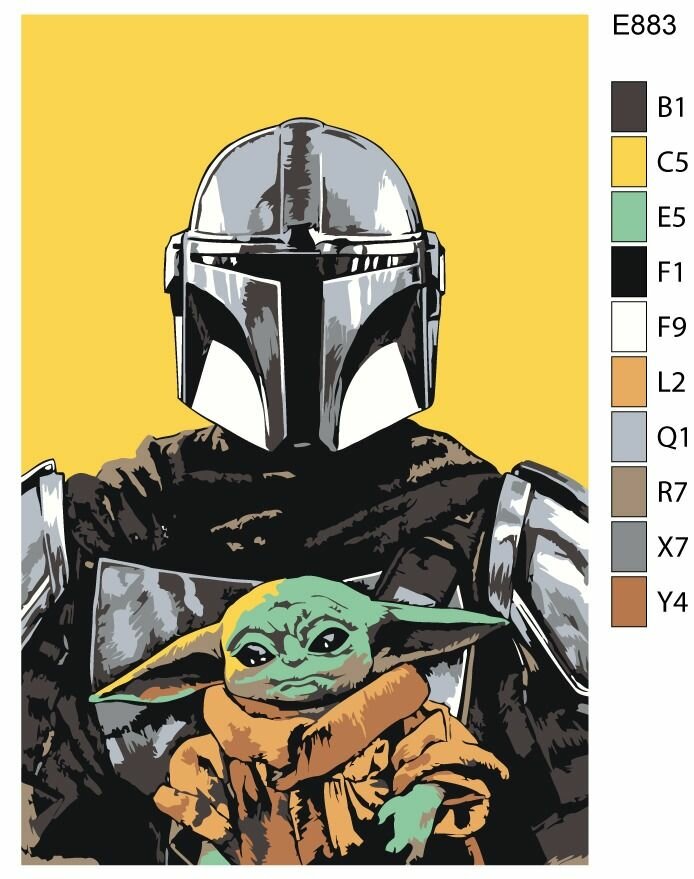Детская Картина по номерам E883 "Фильм Star Wars (Звёздные войны). Мандалорец и Грогу" 20x30