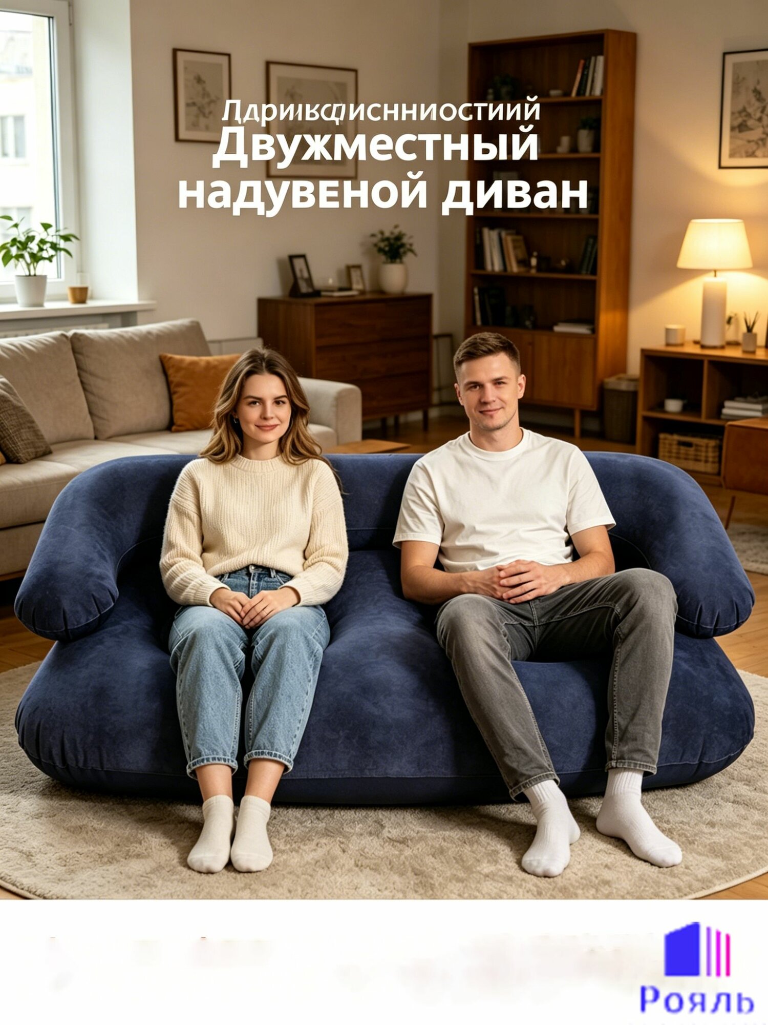Надувной диван для двоих 35*45*66 см, с велюровым покрытием, мягкий, складной, для дома и улицы, ленивый диван-кресло