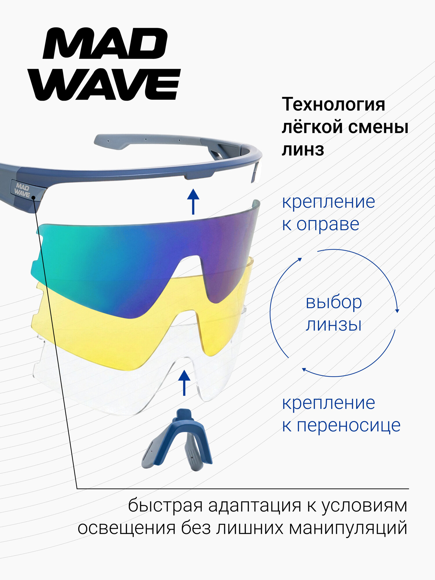 Солнцезащитные очки MAD WAVE, бесцветный, голубой, синий, оранжевый, желтый, красный, фиолетовый — фото 1