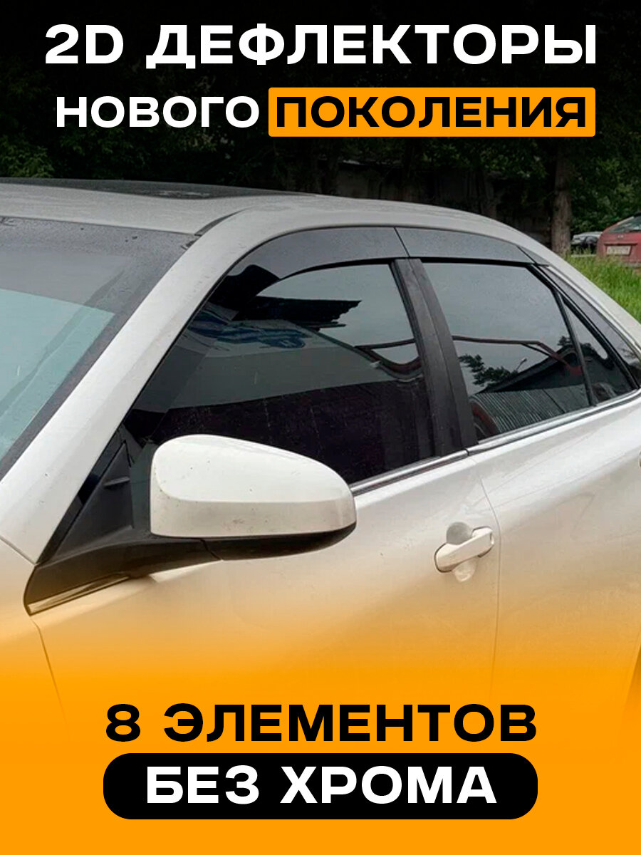 Дефлекторы плоские на Toyota Camry US Market 7 (XV50) SE (Тойота Камри 50 SE 7 поколение) 2011-2018 2D ветровики черные