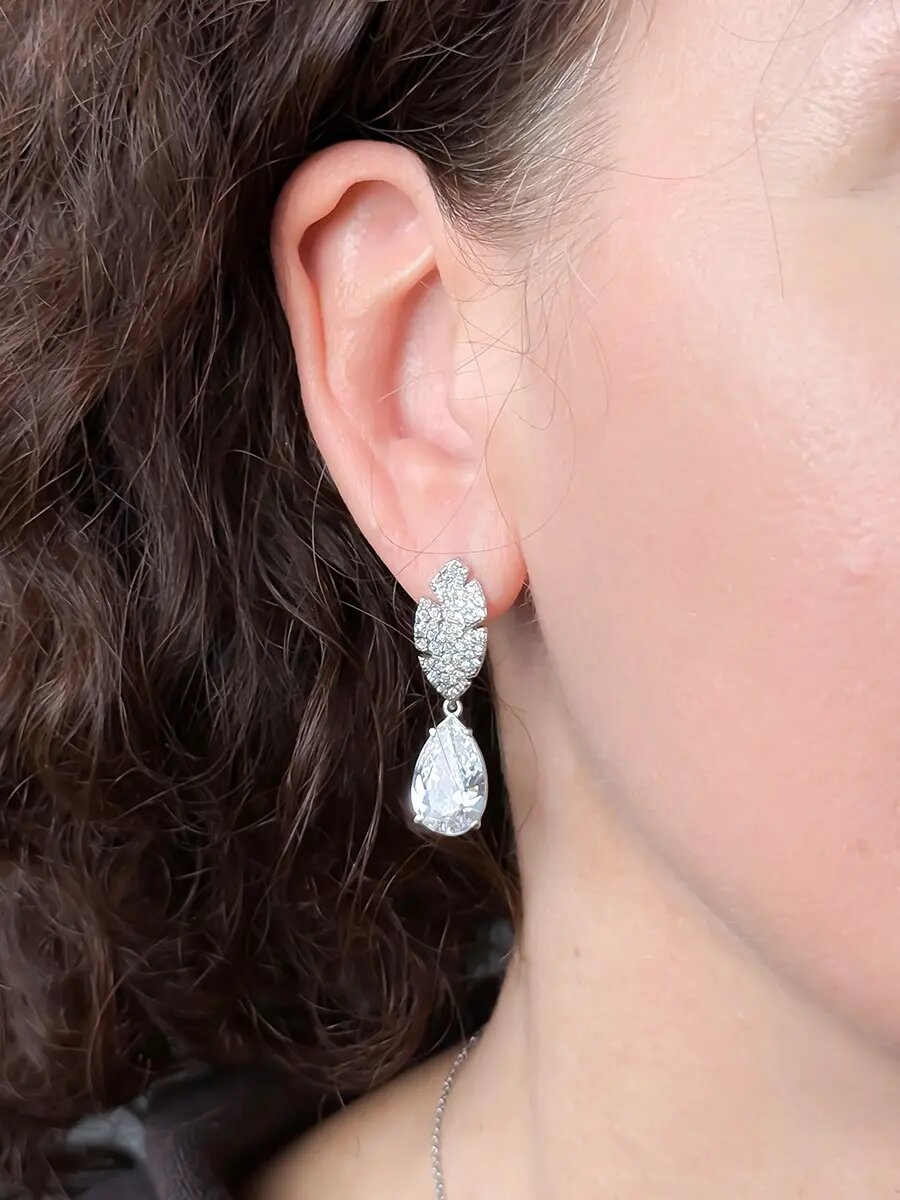 Серьги с подвесками, серебро, 925 проба, родирование, фианит, топаз