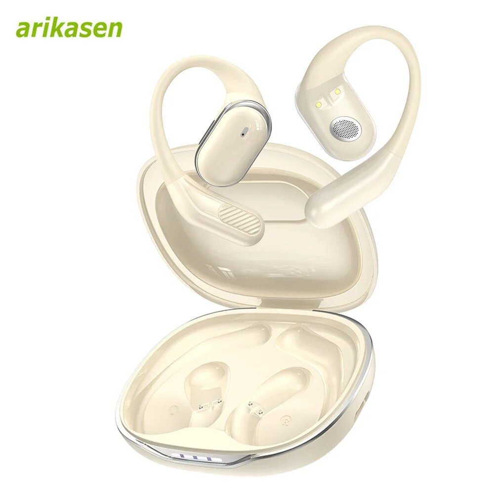 Беспроводные наушники Arikasen Bluetooth 5.4 с креплением на ухо Бежевый, WHITE