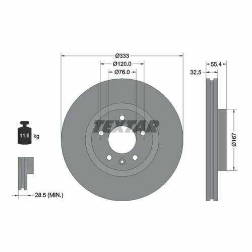 Тормозной диск передний Textar 92121305 для VW Multivan V, Transporter V