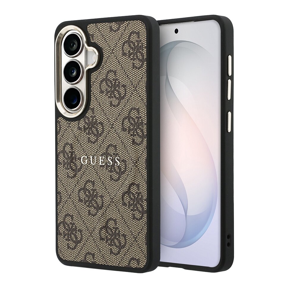 Guess чехол с MagSafe для Galaxy S26, PU кожа с узором 4G, Classic metal logo & Camera, коричневый