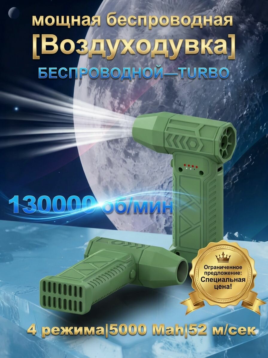 Воздуходувка портативная/ ветродуйка аккумуляторная/ турбовентилятор 130000/ турбо вентилятор