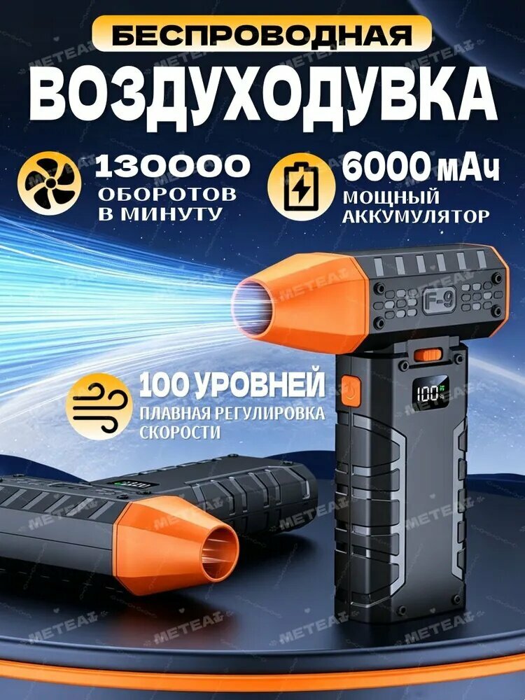 Воздуходувка аккумуляторная портативная, ветродуйка, дачи и мангала, для авто, для пк, аккумуляторами турбовентилятор с LED-подсветкой