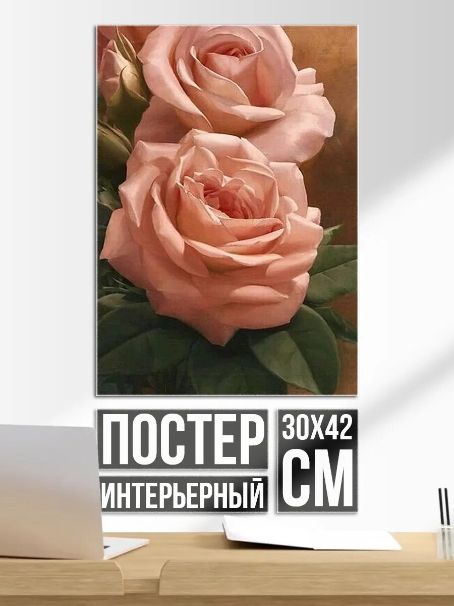 Плакат постер Нежные розовые розы