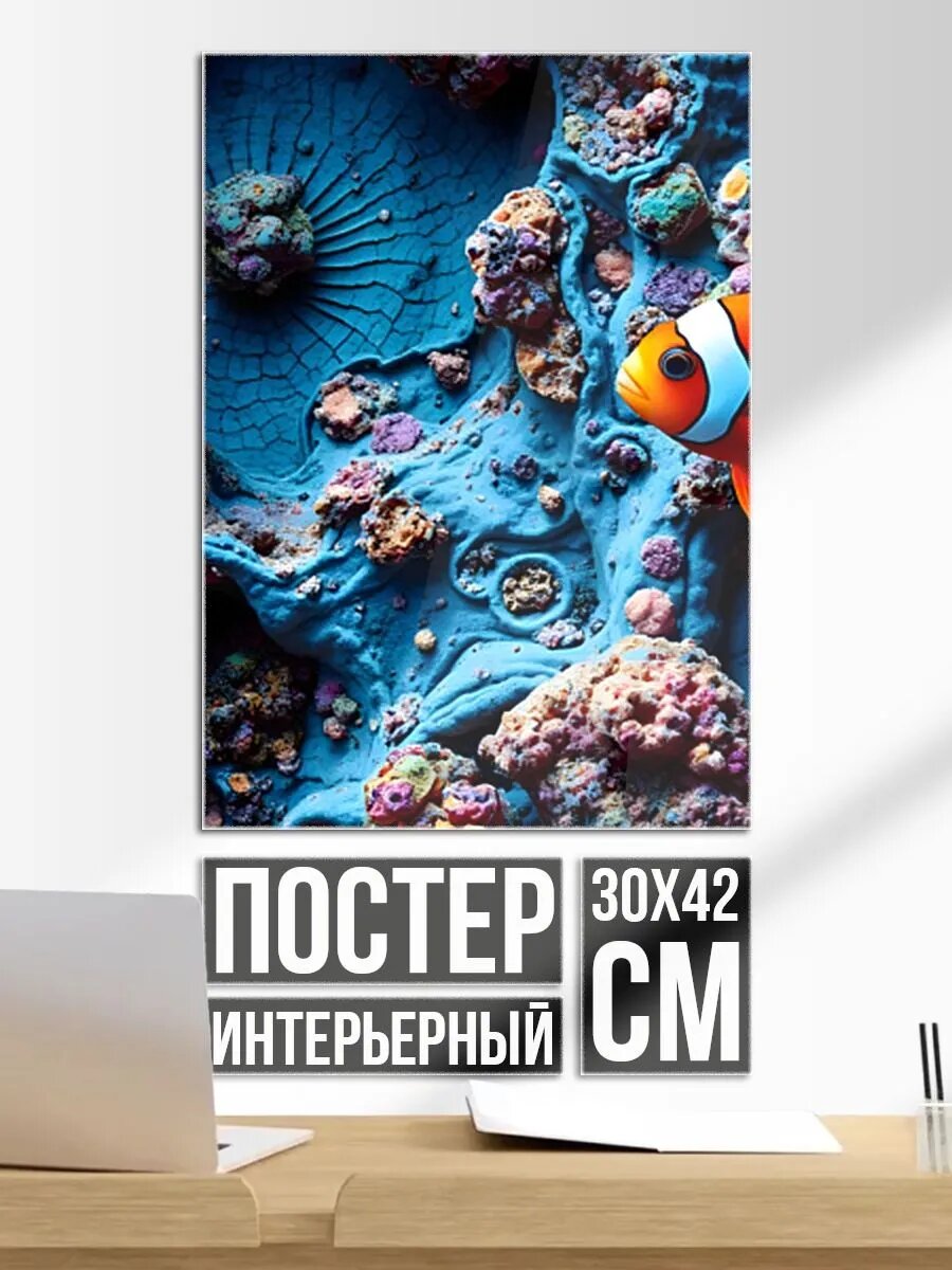 Постер на стену Рыбка клоун среди кораллов