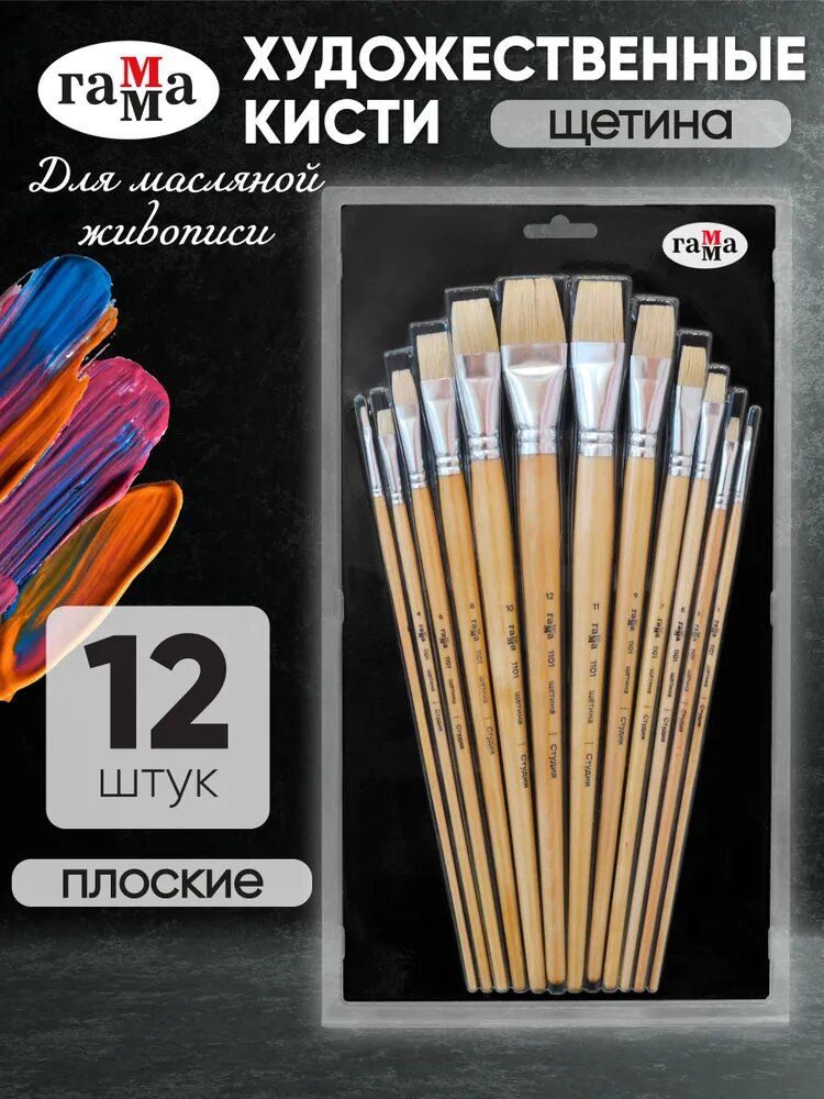 Кисть для рисования Плоскоовальная №1, 2, 12 шт.