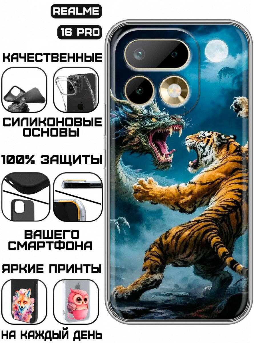Чехол для Realme 16 Pro с принтом Тигр (Реалми 16 Про)