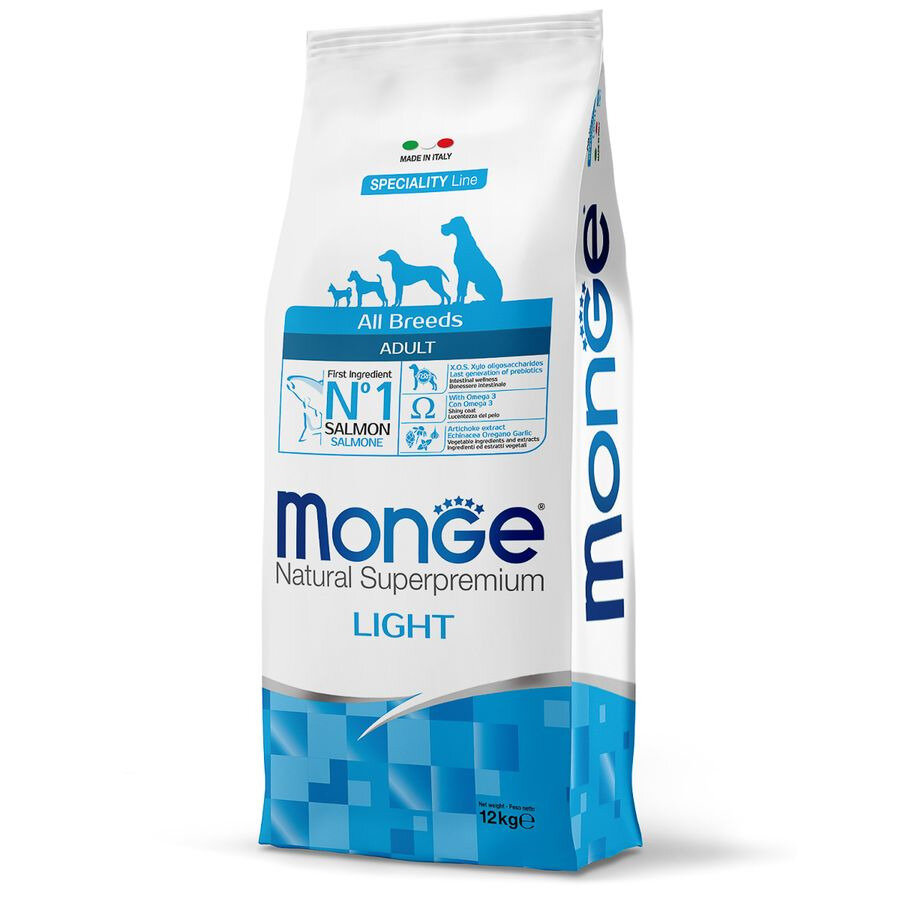 Корм сухой Монж низкокалорийный с лососем и рисом для собак Monge Dog Light Salmone 12 кг