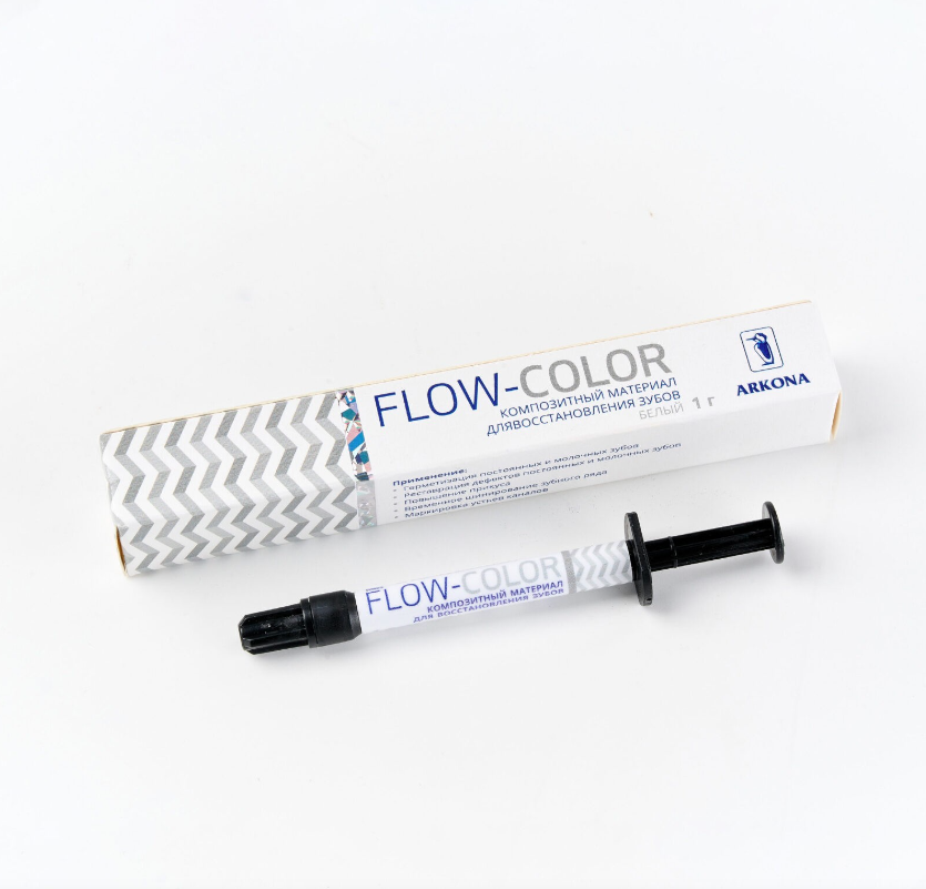 Светоотверждаемый, микрогибридный, цветной жидкотекучий композит FLOW-COLOR, 1 гр (белый)