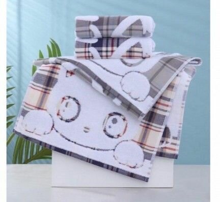 Полотенце кухонное 25*50 см махра-хлопок, для рук и лица с петелькой для подвешивания в подарок на 8 марта, на День рождения "Котенок Клетка" 25*50 см Желтое