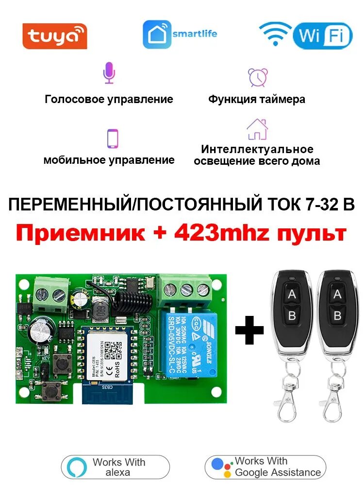 1 канал Tuya WIFI умные ворота гаража электрические двери доступа мотор переключатель + 2 пульта 423mhz RF пульт, DC 12 В 24 В 32 В импульсный модуль реле.