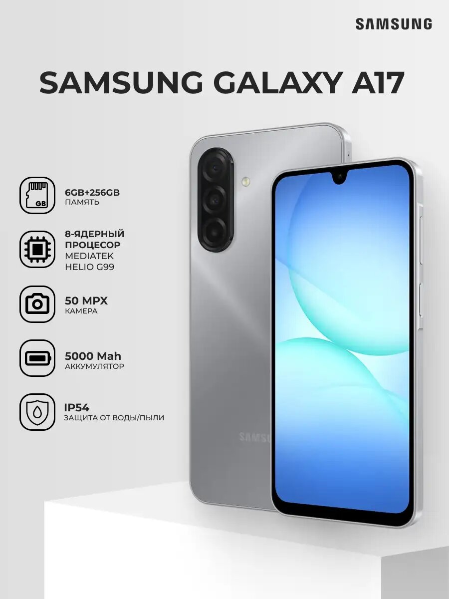 Смартфон Samsung Galaxy A17 SM-A175FZAOSKZ, 8GB/256GB, серый