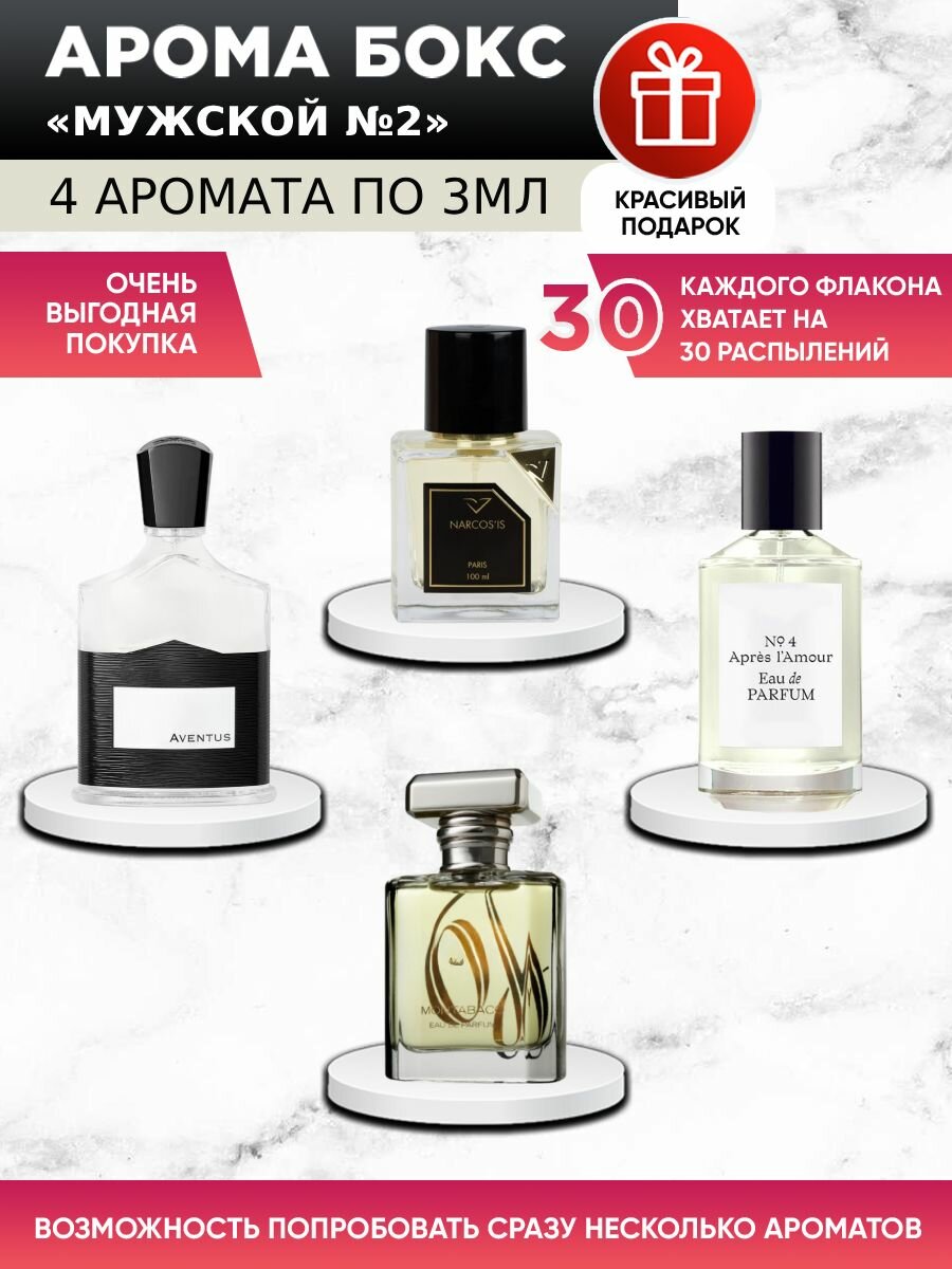 Набор духов мужской Narcosi's, Apres L'Amour 4, Aventus For Men, Montobacco парфюмерный набор (общий объем 12мл)