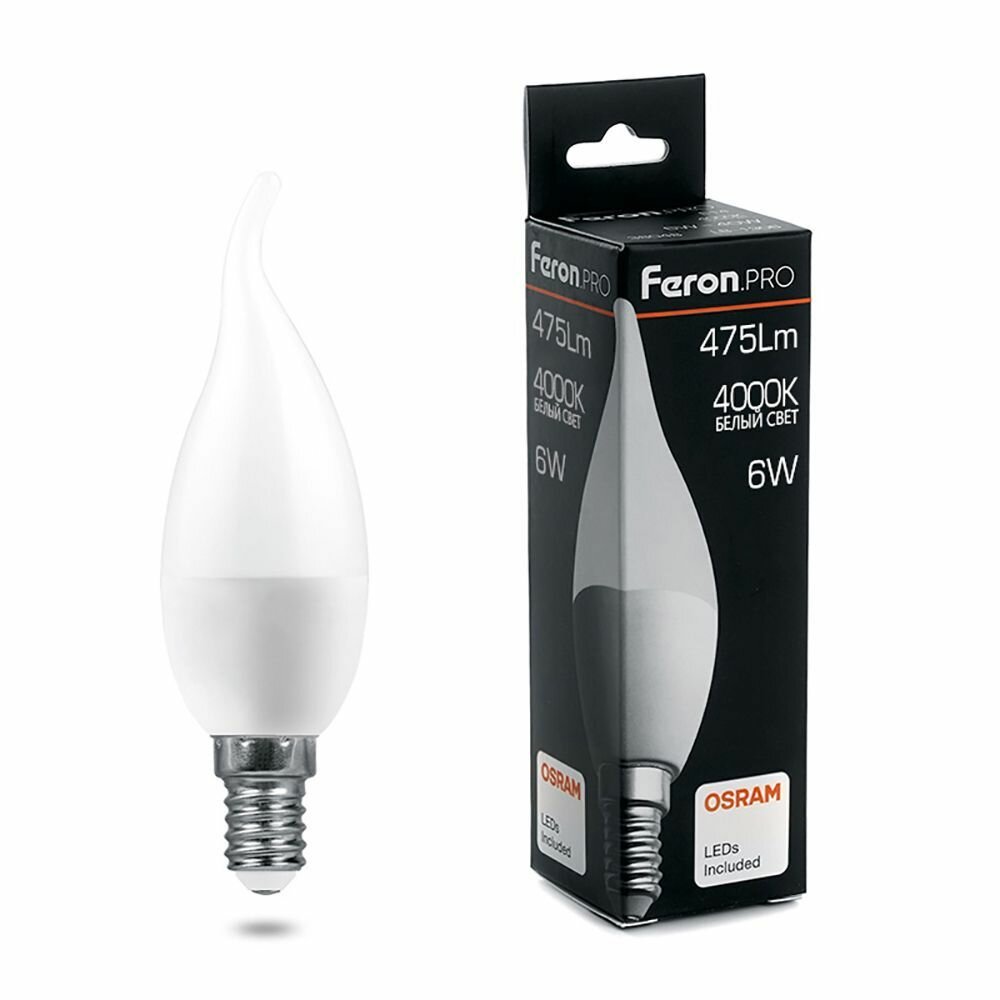 Лампа светодиодная LB-1306 Свеча E14 6W 175-265V 4000K комплект 5 штук, Feron.PRO 38048