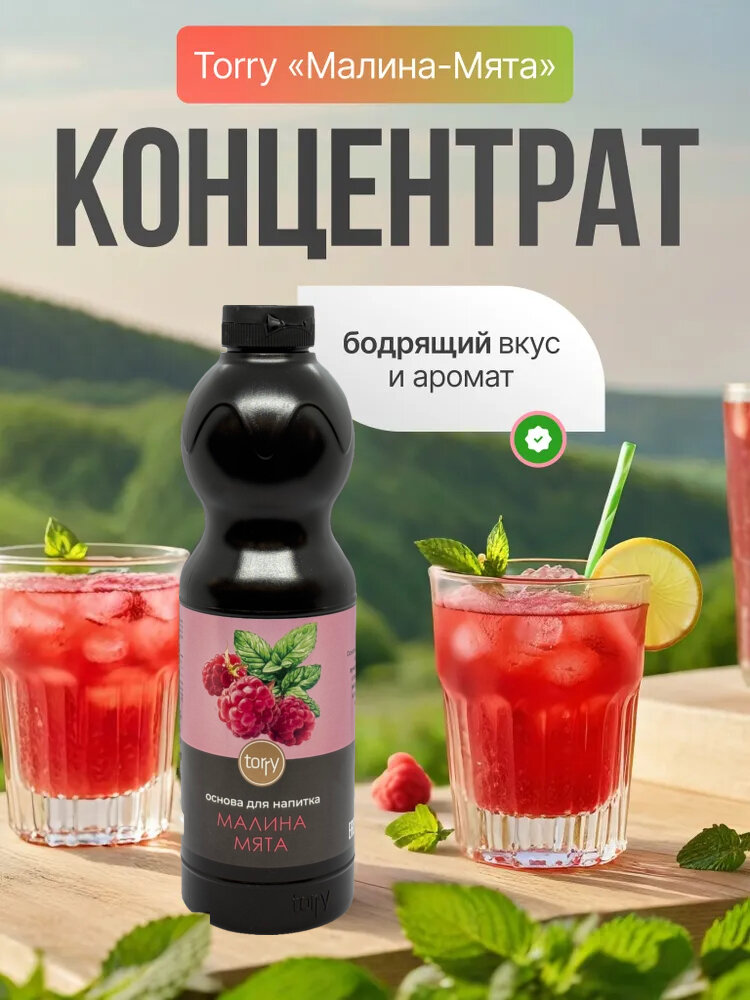Основа Torry Малина-Мята, для напитков, коктейлей, десертов, пластиковая бутылка, 1 кг