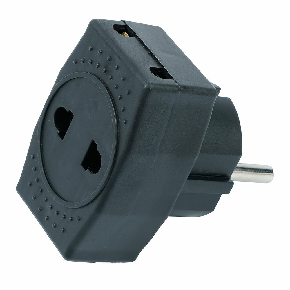 Тройник для розетки компактный без заземления ADP10-16-20, 250V, 10A, черный, STEKKER 39295