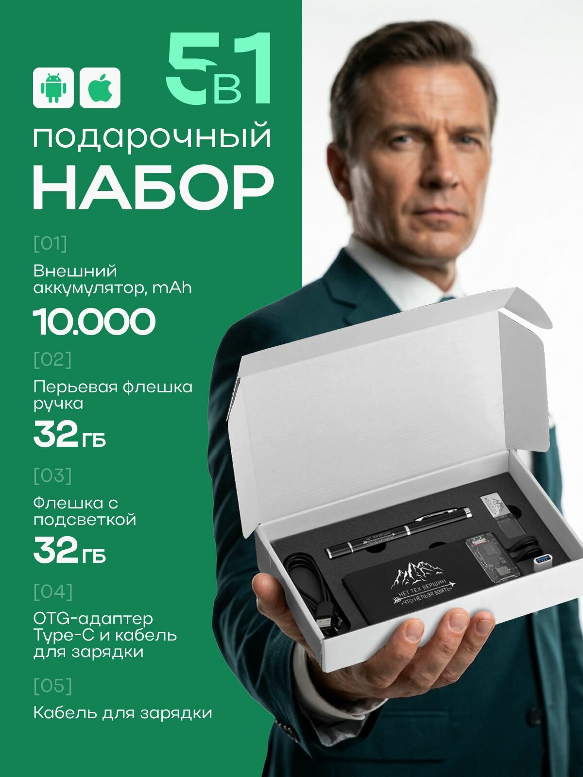 Подарочный набор powerbank флешка 32 ГБ подарок выпускнику