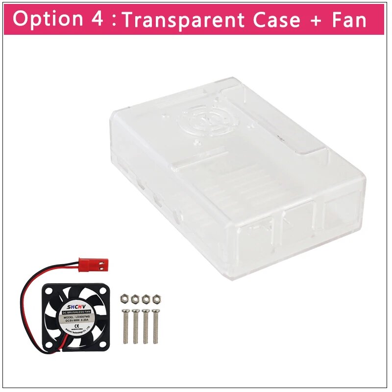 SHCHV Чехол для Raspberry Pi 4 Model B черный прозрачный Белый, Transparent with Fan
