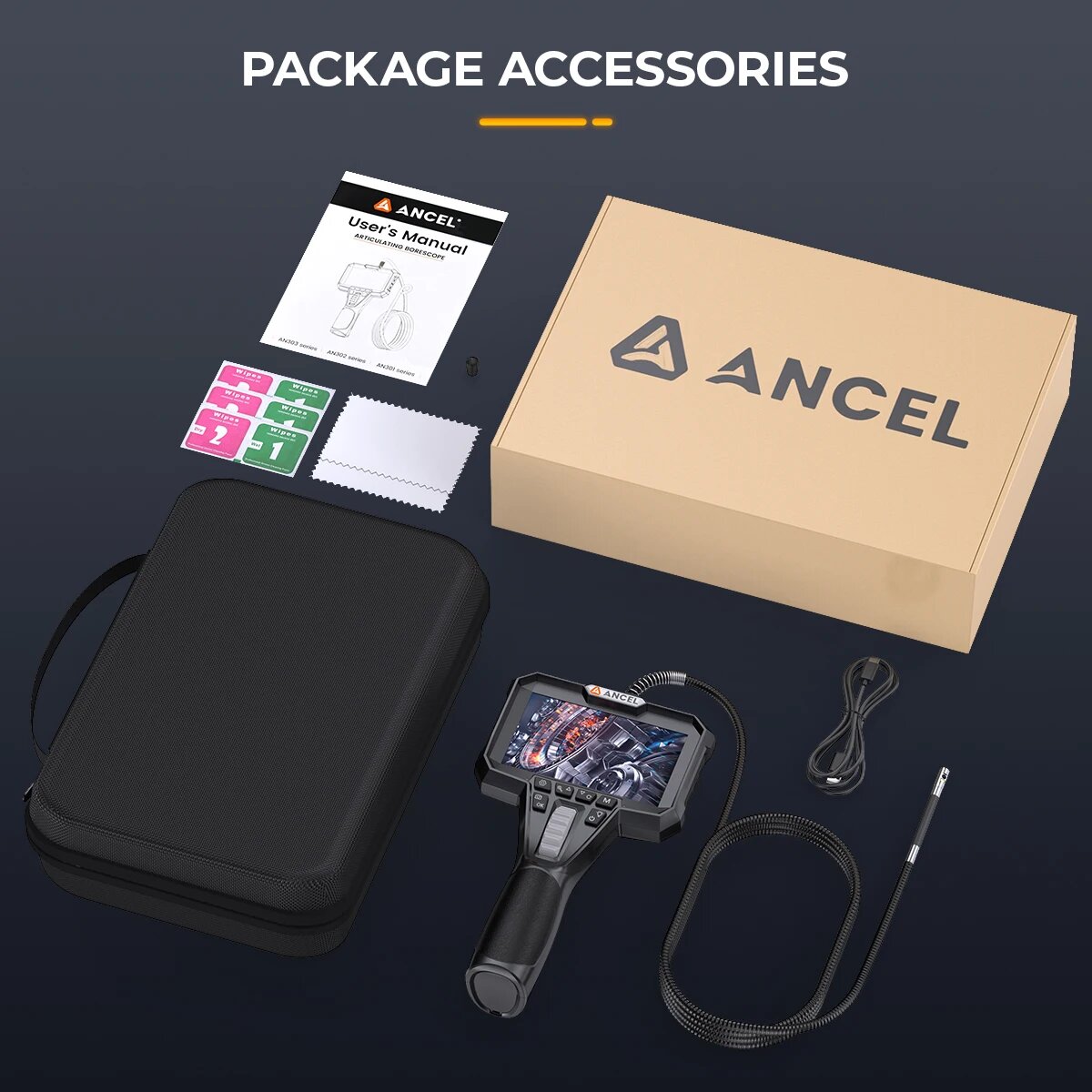 Эндоскоп ANCEL AN302, двусторонний шарнирный бороскоп 6,5 мм, HD-эндоскоп с двойной камерой и AN302