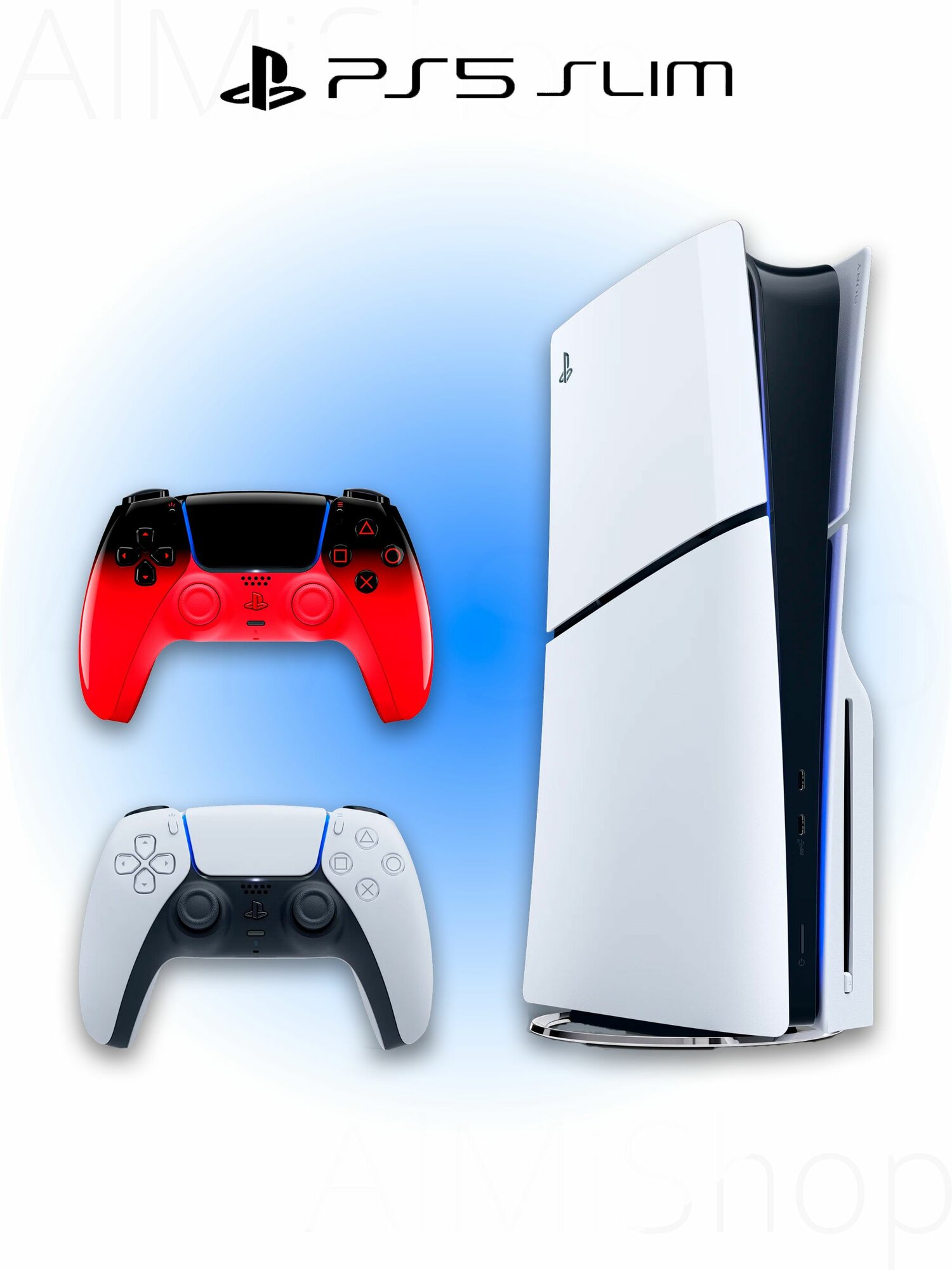 Игровая приставка Sony PlayStation 5 Slim с дисководом + 2 геймпад (красно-черный, Techno Red)