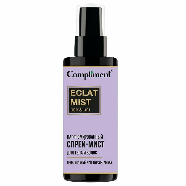 Compliment Спрей-мист для тела и волос Eclat Парфюмированный, с ароматом пиона, зеленого чая, персика и амбры, 110 мл