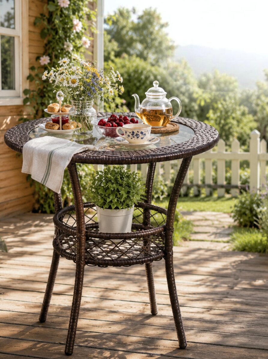 Плетёный столик с металлическим каркасом, чёрный, 60×60×60 см, для кофейни и веранды