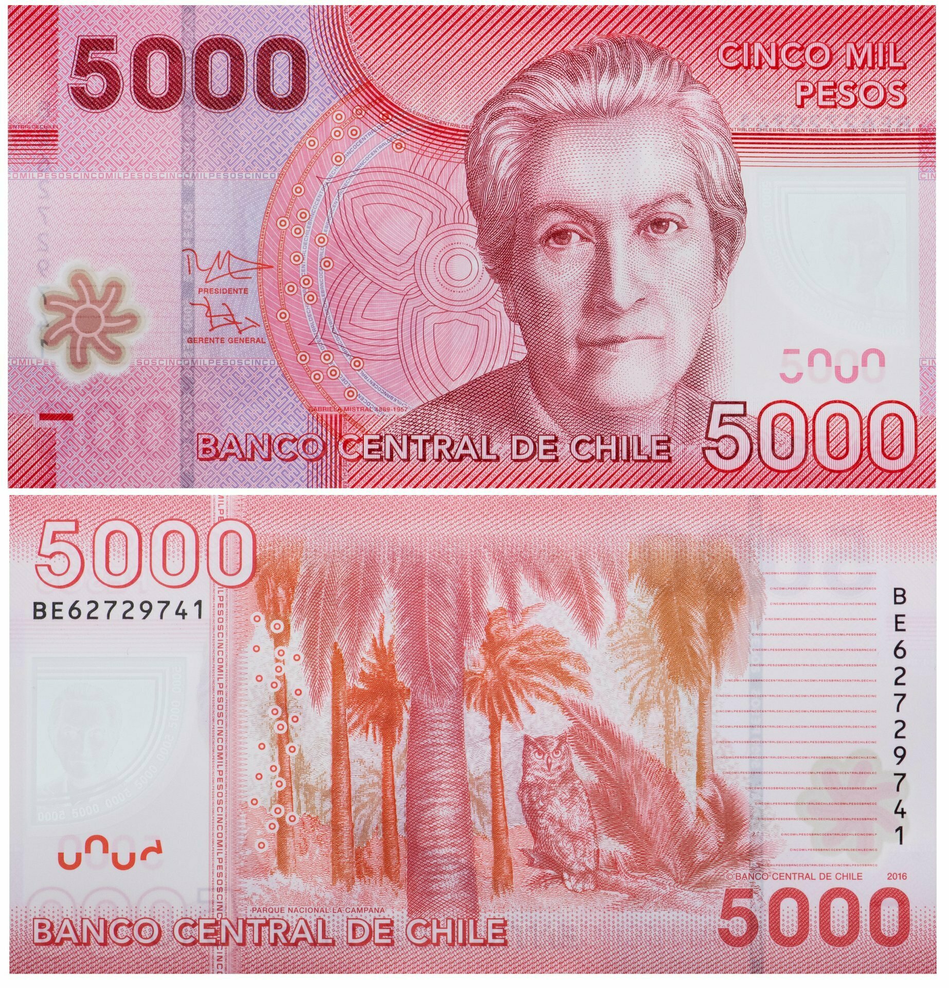 Чили 5000 песо 2016 , пластик