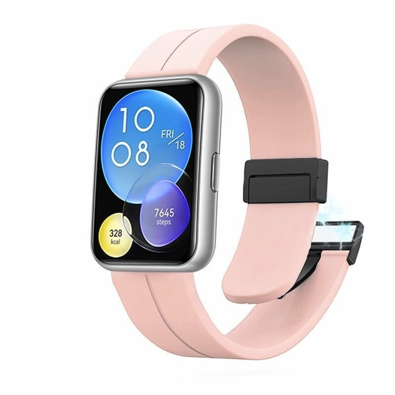 Силиконовый Кожаный ремешок для Huawei Watch Fit 2 / Хуавей вотч фит 2, для часов складной с металлическими пряжками