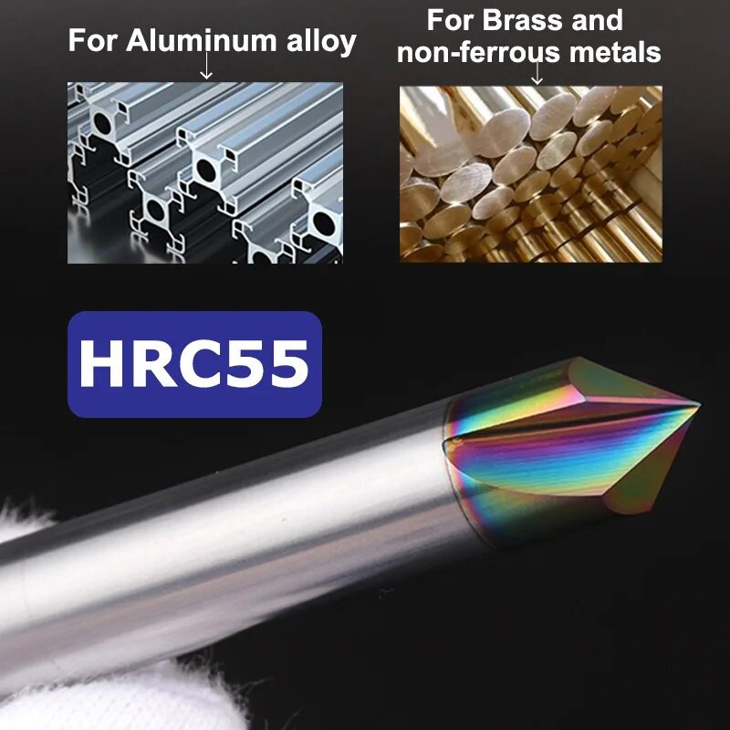 Твердосплавная фасочная фреза YZH 60°/90°/120° HRC50/HRC55 2/3 D4x50Lx90 Degree-3T, HRC55 Coated