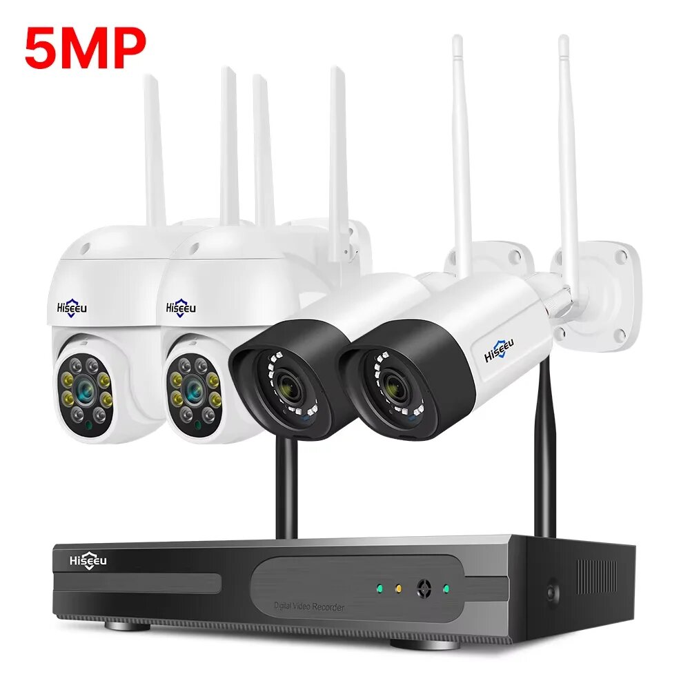 Система беспроводных камер Hiseeu 5MP для улицы с отслеживанием движения, аудио-видеорекордером, камерами CCTV, 10-канальным NVR и набором для видеонаблюдения