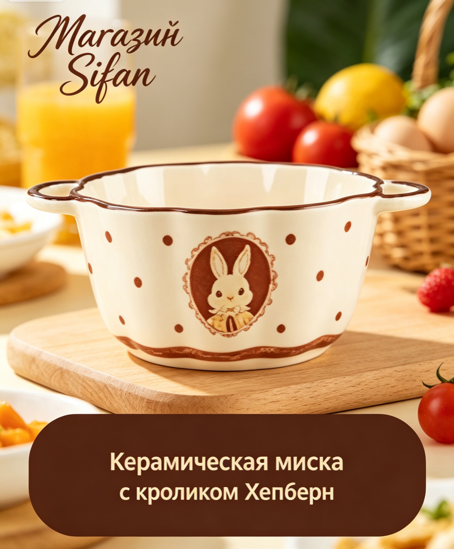 Керамическая миска Hepburn Rabbit, бинауральная миска объемом 450 мл, тарелка для домашней посуды
