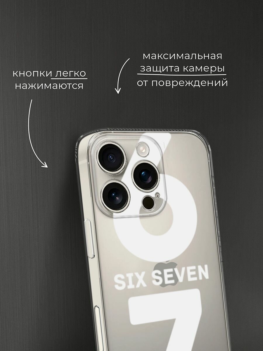 Чехол на Apple iPhone 16 Pro / Айфон 16 Про с принтом Мем "сикс севен", прозрачный — фото 1