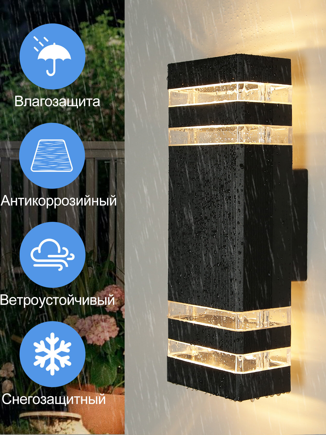 Светильник уличный настенный для крыльца, балкона и фасада дома, 2*E27